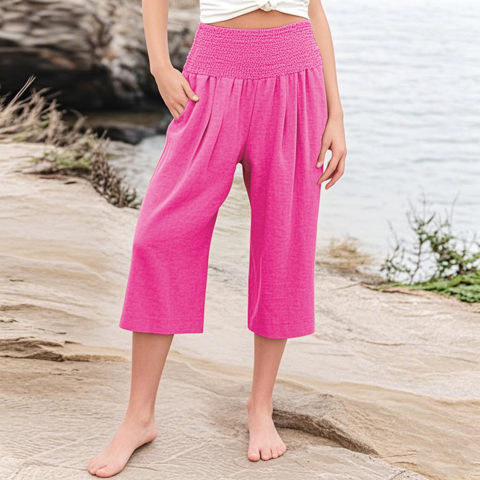 Girls Capri Pants Summer Cotton Linen Wide Leg Palazzo Pants Kids High ...