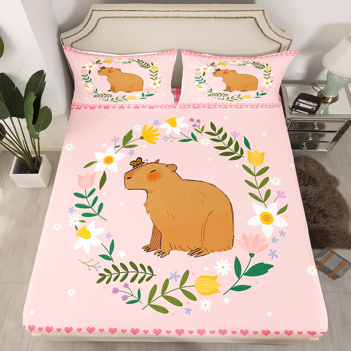 Capybara Bedding Set Cute Rodent Animal Fitted Sheet Full Size, Cartoon ...