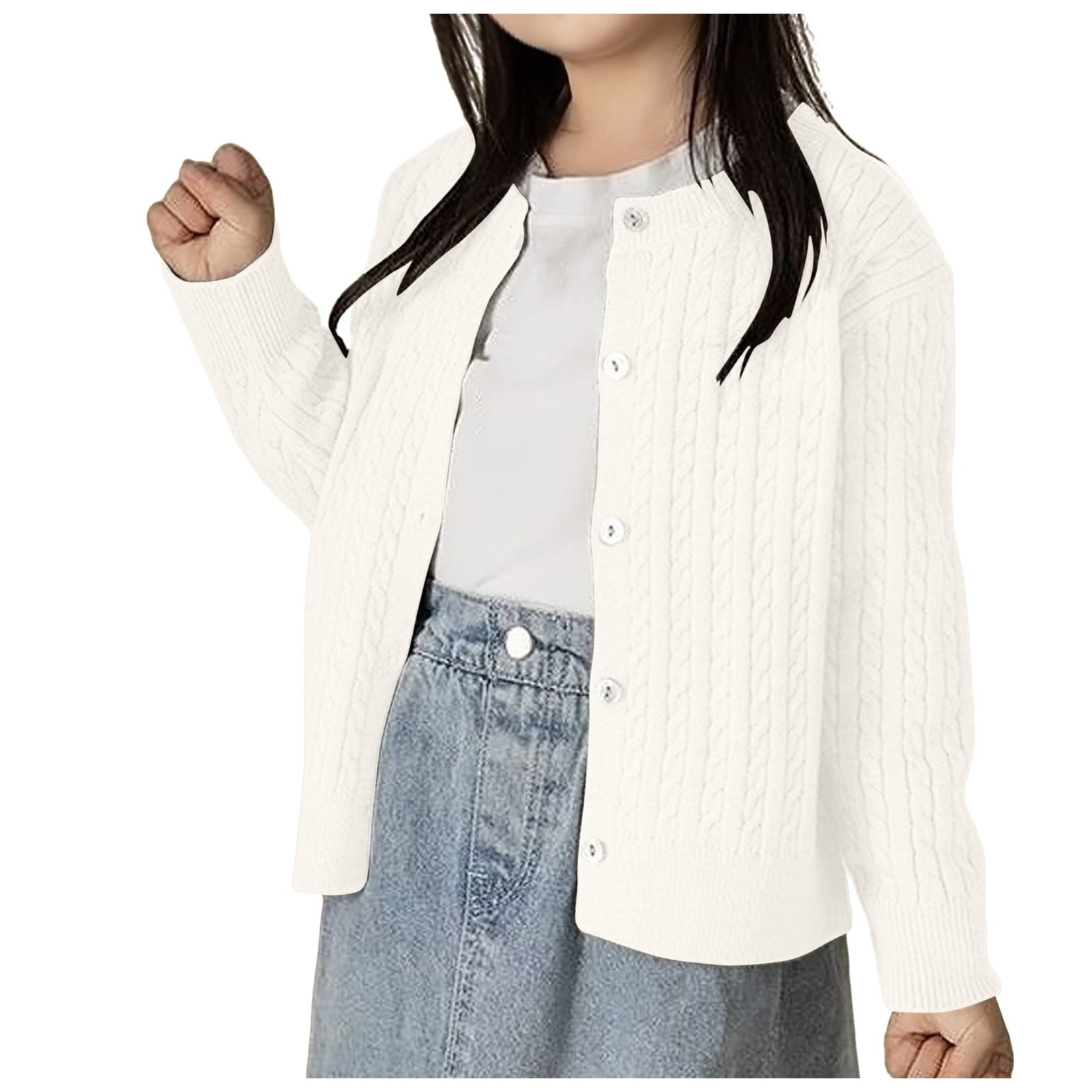 Girls Cardigan Sweaters 7-16 Girls Crewneck Cardigan Solid Cotton Long ...