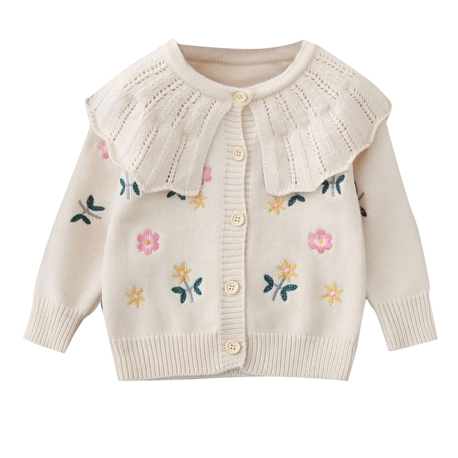 KDFJPTH Girls Cardigan Sweaters Floral Embroidered Knitted Outwear ...