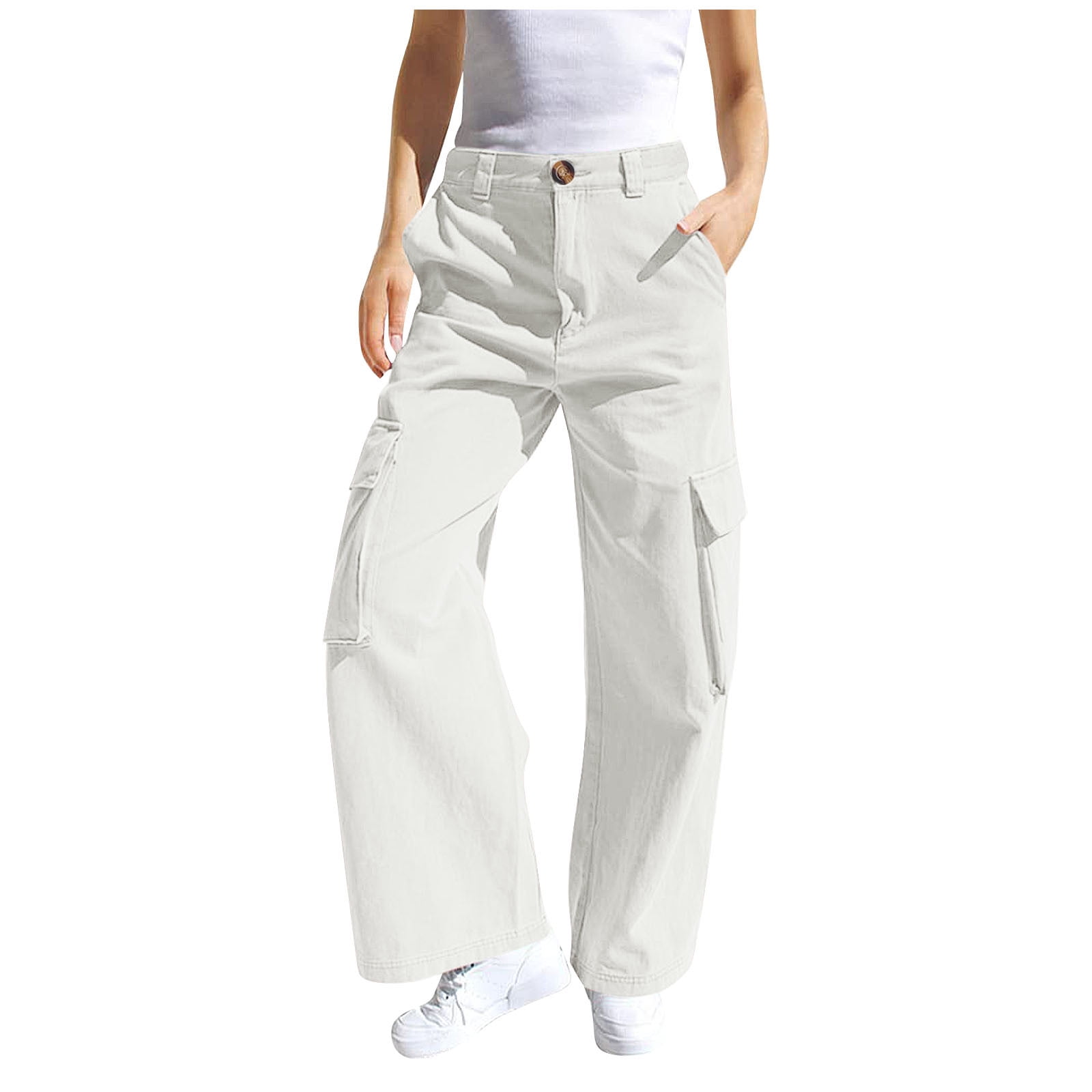Girls Cargo Pants, Child Baggy High Waist Sweatpants with Pockets, Kids ...