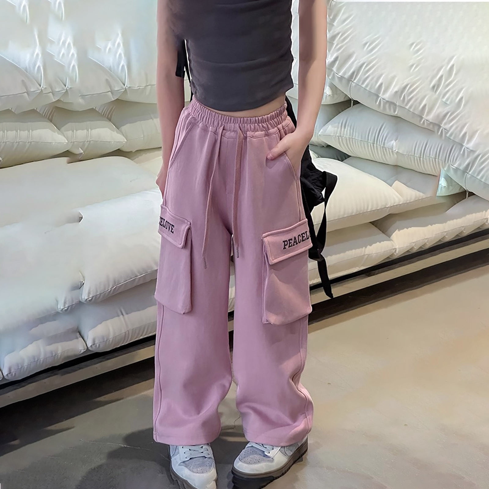 Girls Cargo Pants Classic Fit Jogger Pants for Girls Wide Leg Pink ...