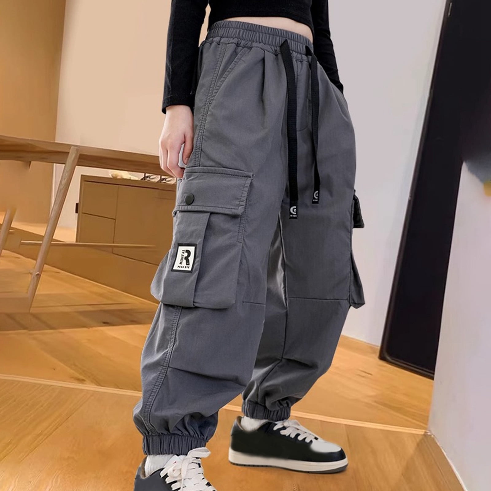 Girls Cargo Pants Lightweight High Waist Girls Joggers with Pockets ...