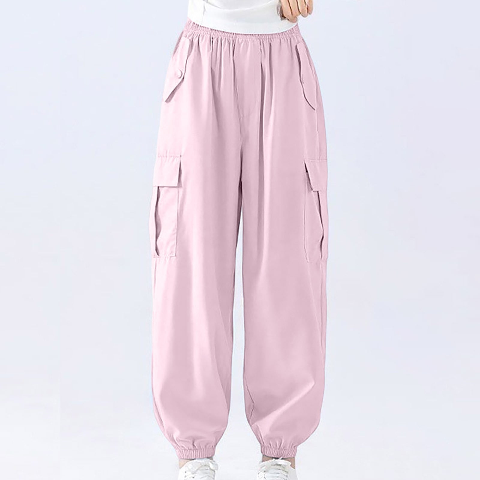Girls Cargo Pants Loose Fit Cargo Joggers Elastic Waist Pink Cargo with ...