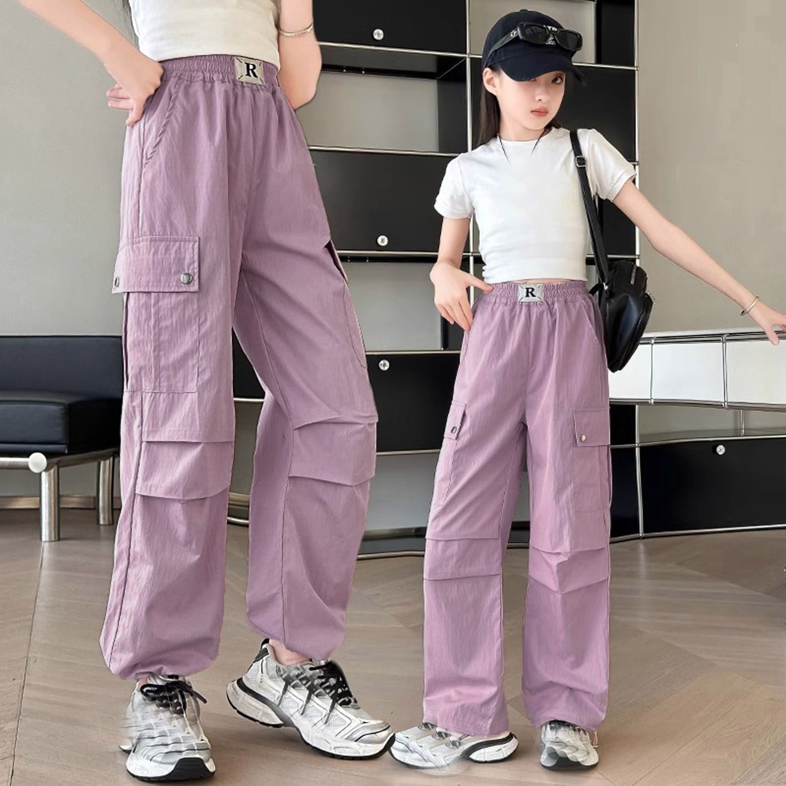 Girls Cargo Pants Relaxed Fit Cargo Jogger Pants Straight Leg Pink ...
