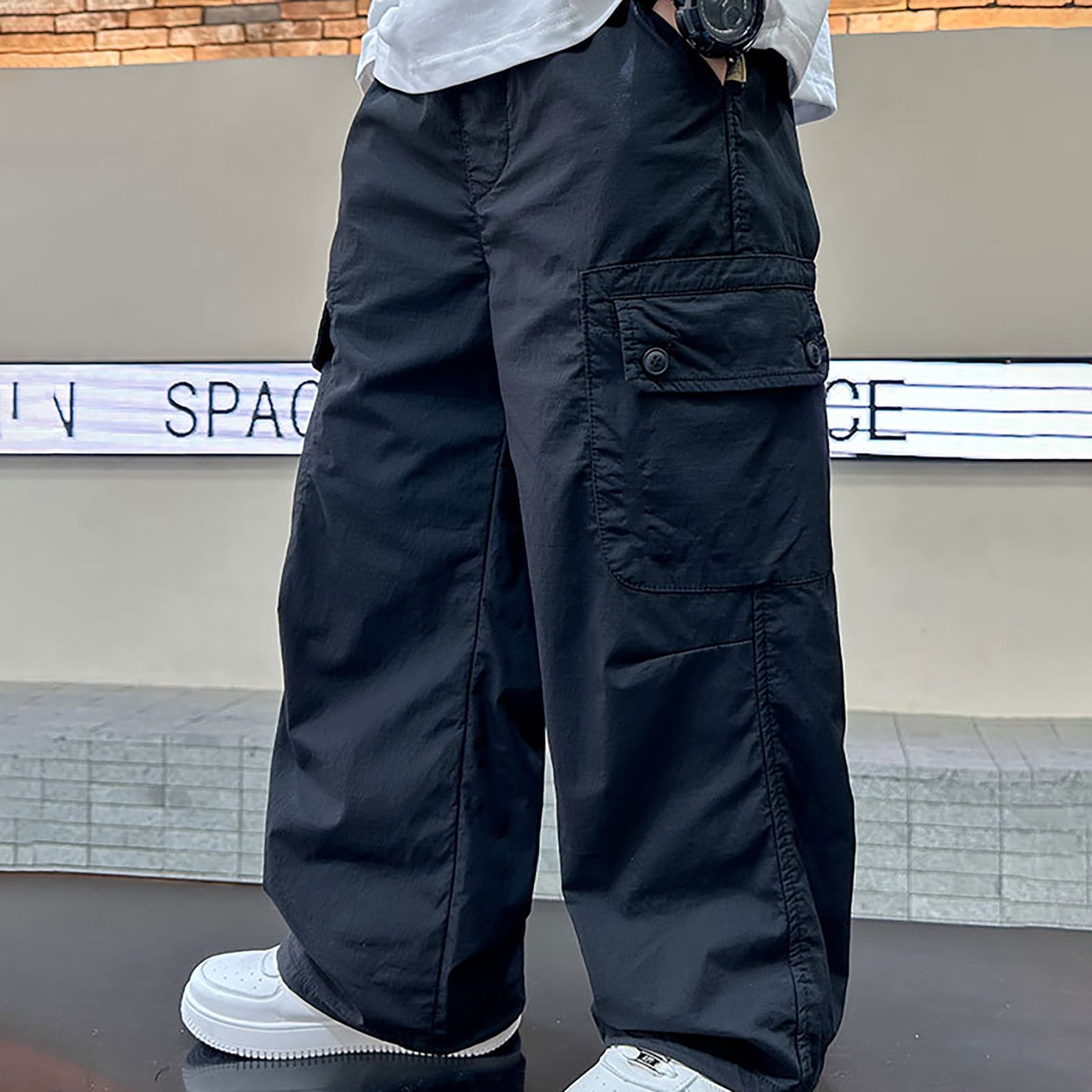 Girls Cargo Pants Slim Fit Baggy Pants Kids Straight Leg Black Cargo ...