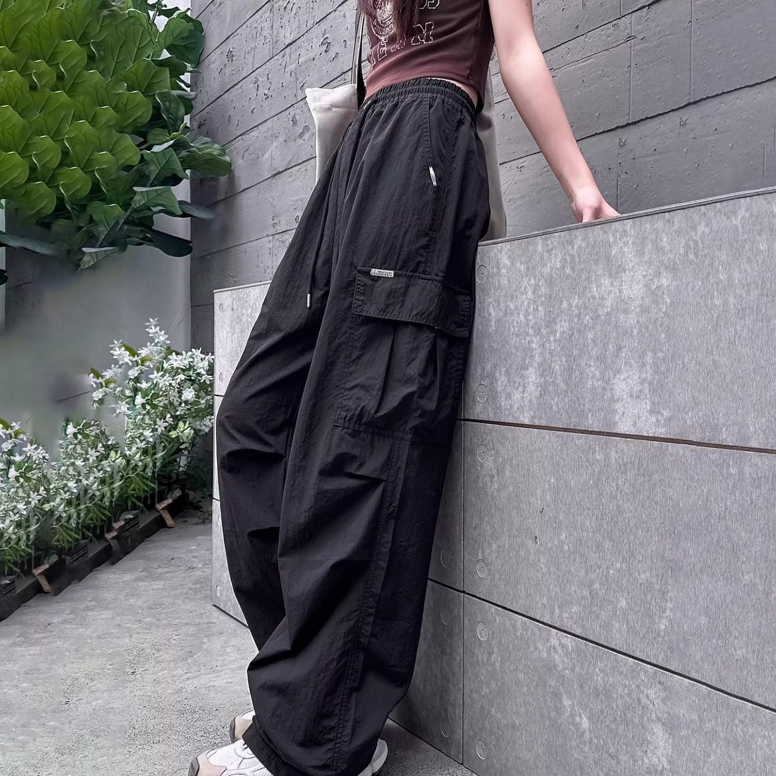 Girls Cargo Pants Slim Fit Baggy Pants Straight Leg Black Cargo with ...