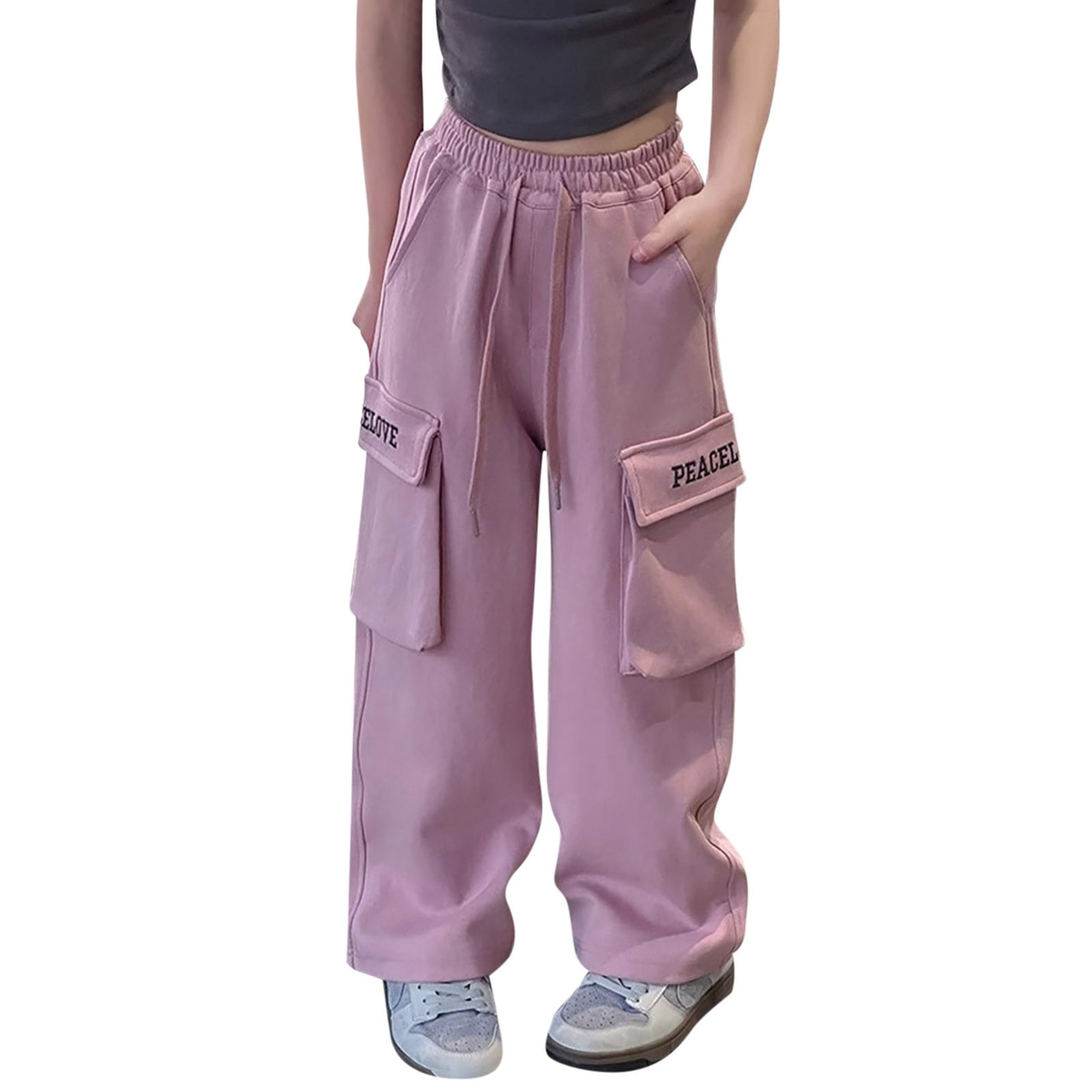 Girls Cargo Pants Slim Fit Jogger Pants for Girls Elastic Waist Pink ...
