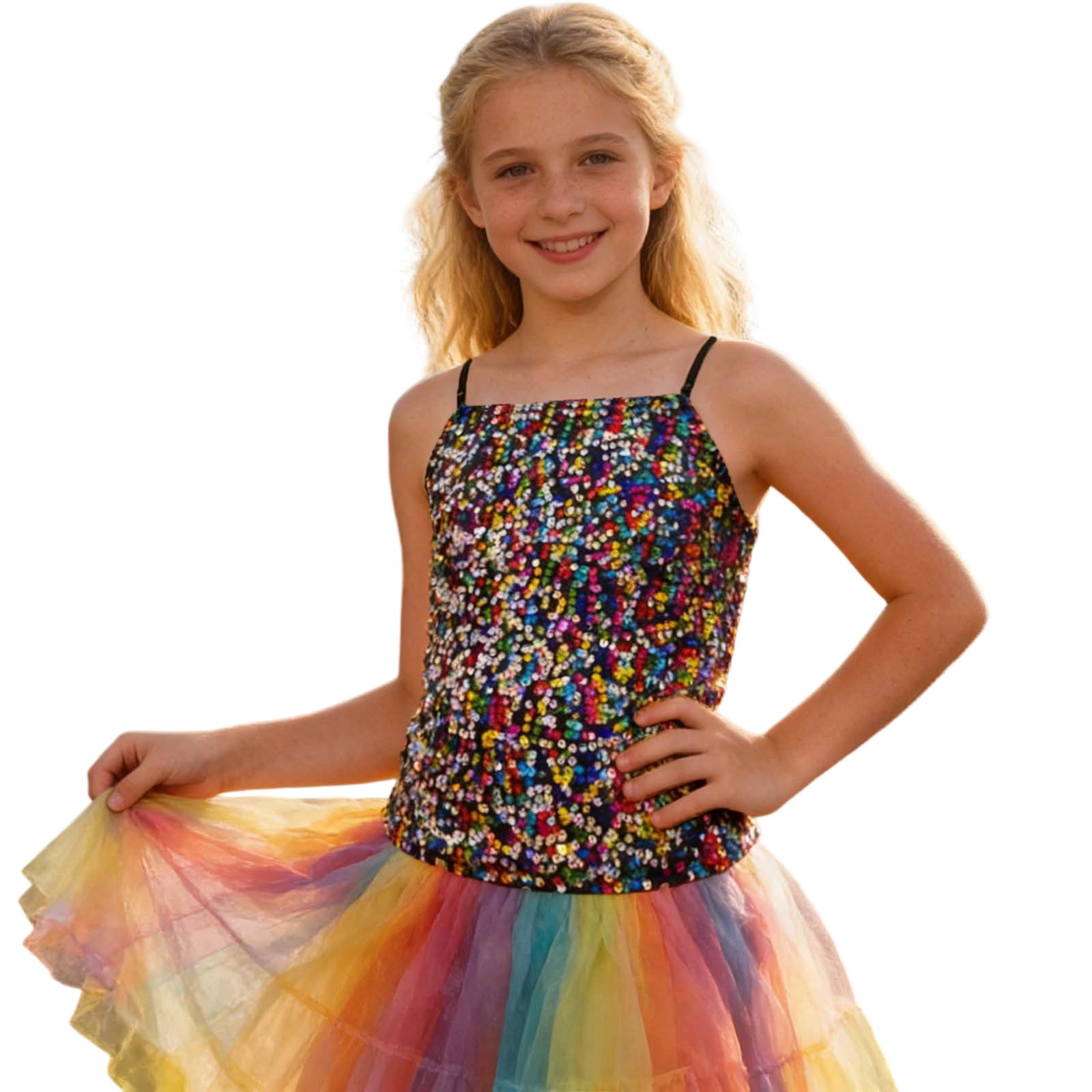 Girls Carnival Glitter Sequin Adjustable Elastic Band Crop Top for Kids ...
