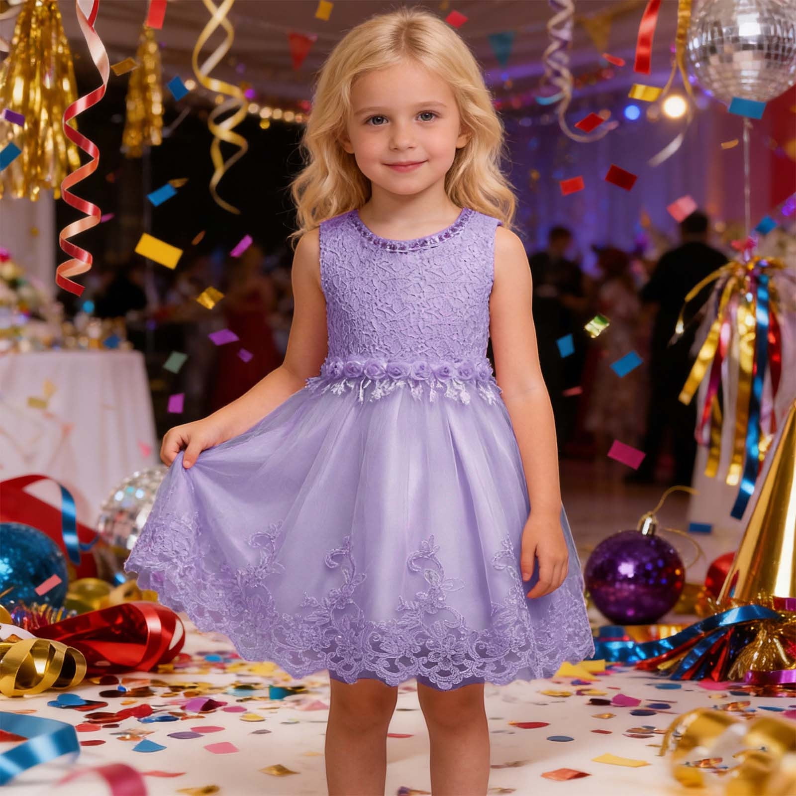 Girls Carnival Princess Gown – Long-Sleeve Puffed-Sleeve Purple Tutu ...