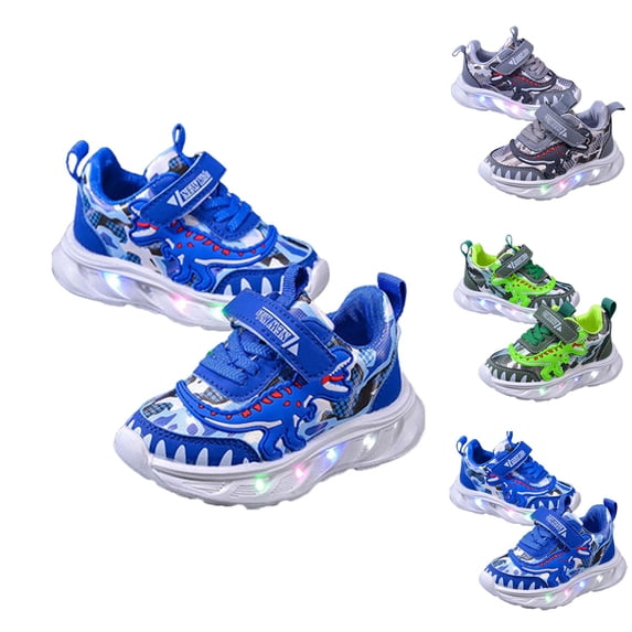 Girls' Cartoon Dinosaur Sneakers With Leather Upper And Light Up ...