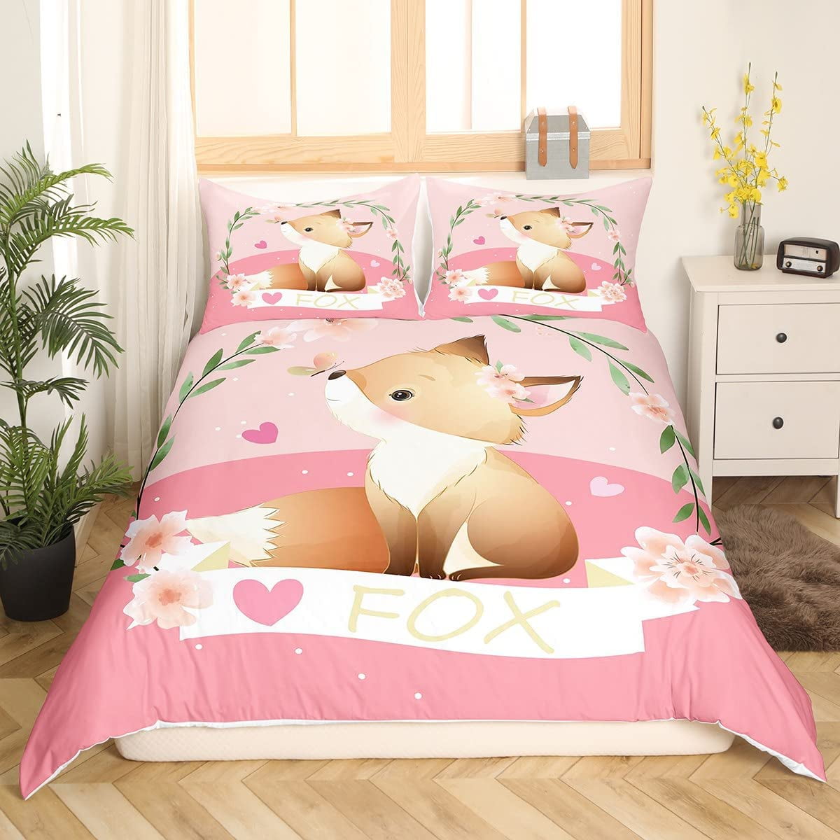 Girls Cartoon Fox Duvet Cover Cute Fox Bedding Set for Kids Boys Girls ...