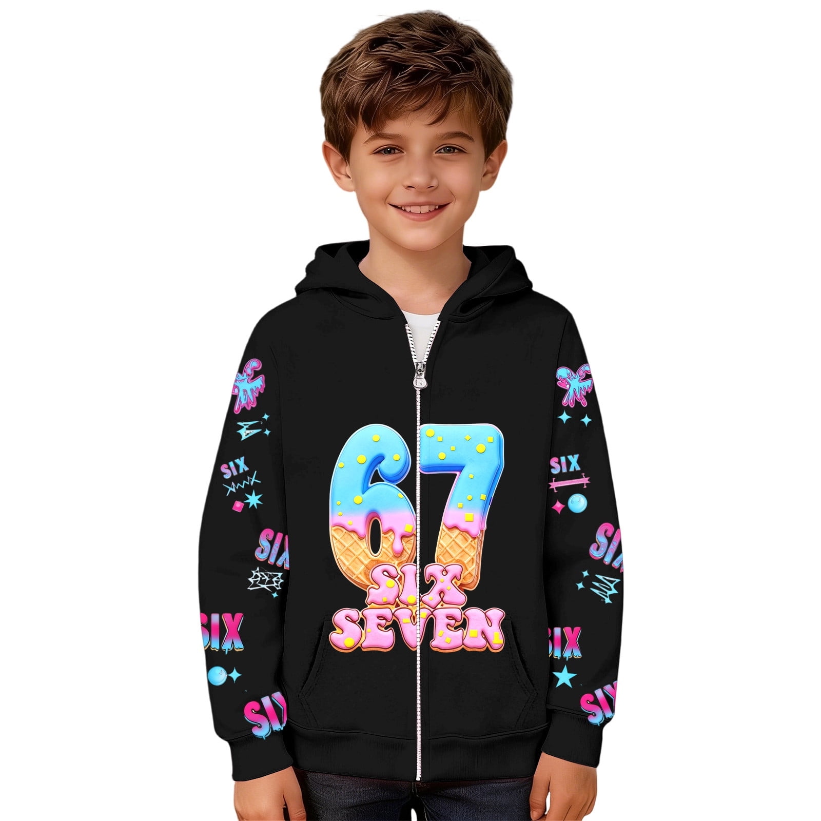 Girls Cartoon Graphic Zip Up Hoodie Jacket – Long Sleeve Hooded ...