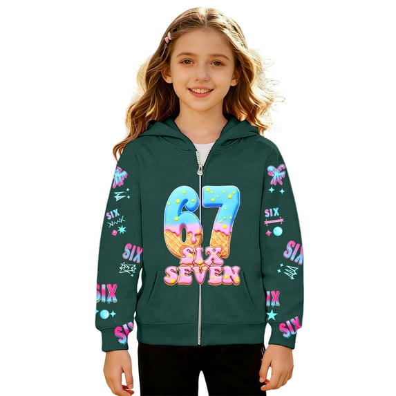 Girls Cartoon Graphic Zip Up Hoodie Jacket – Long Sleeve Hooded ...