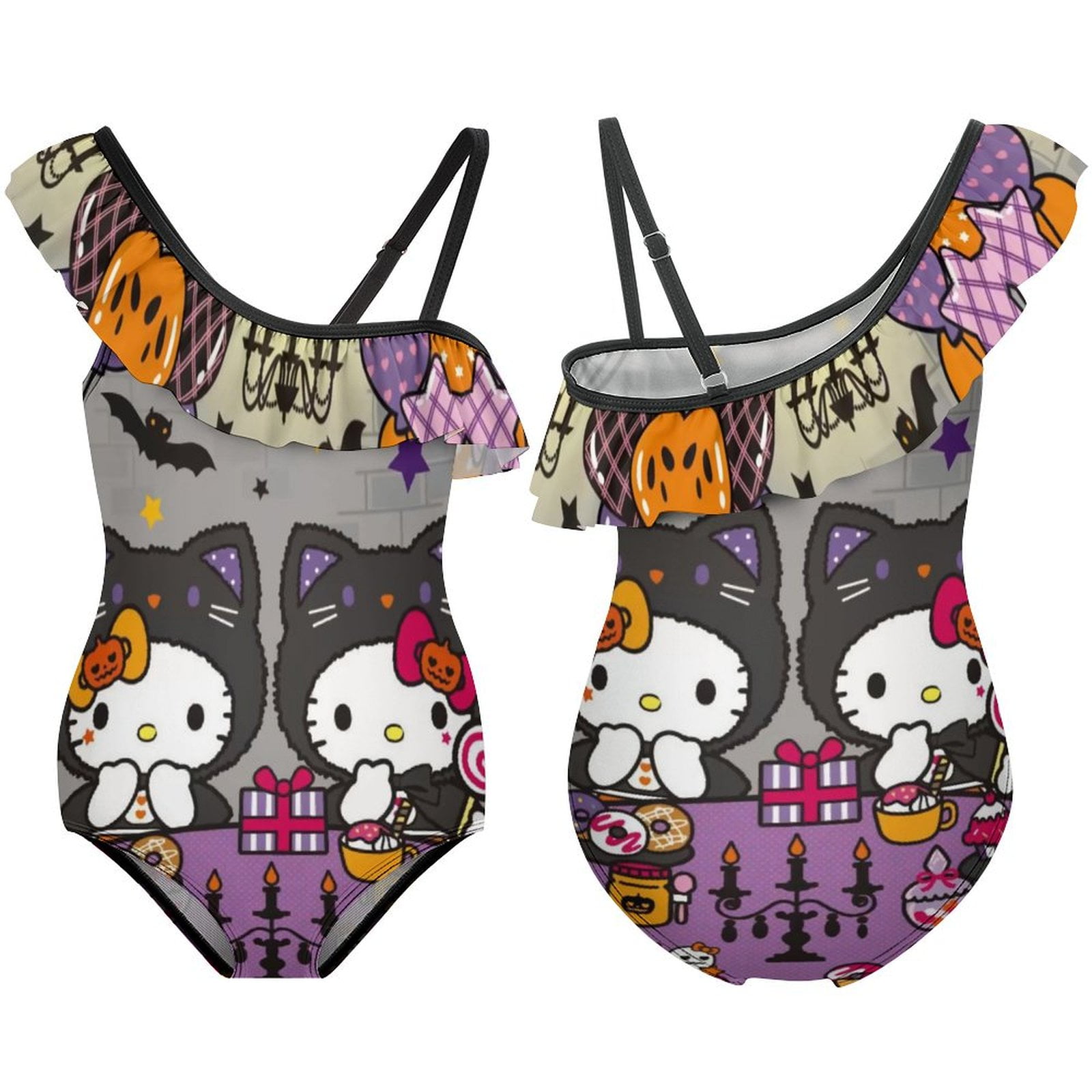 Girls Cartoon Halloween San-rio Hellokitty Kuromi One Piece Swimsuits ...