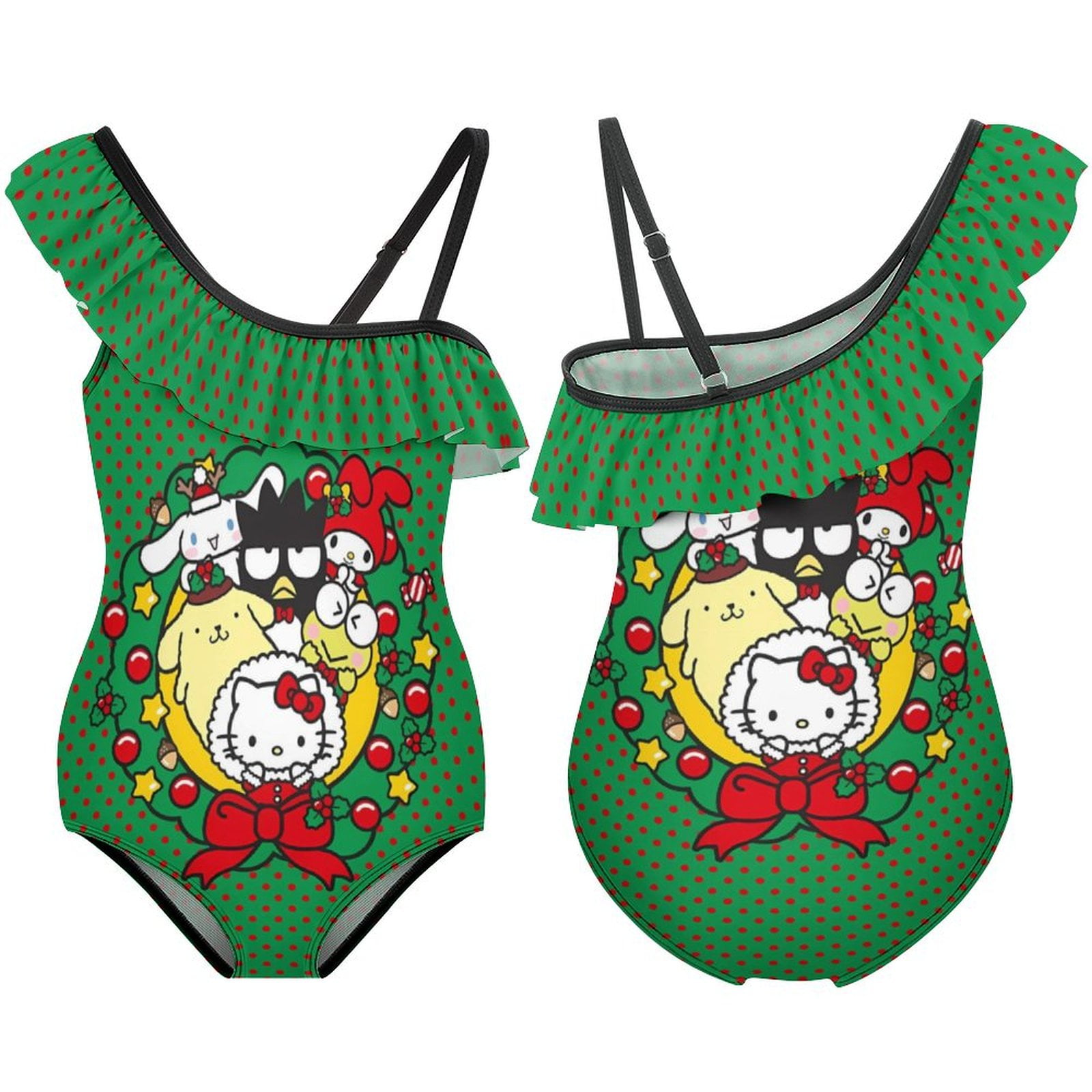 Girls Cartoon Hello Kitty One Piece Swimsuits Cute Ruffle Bathing Suits ...