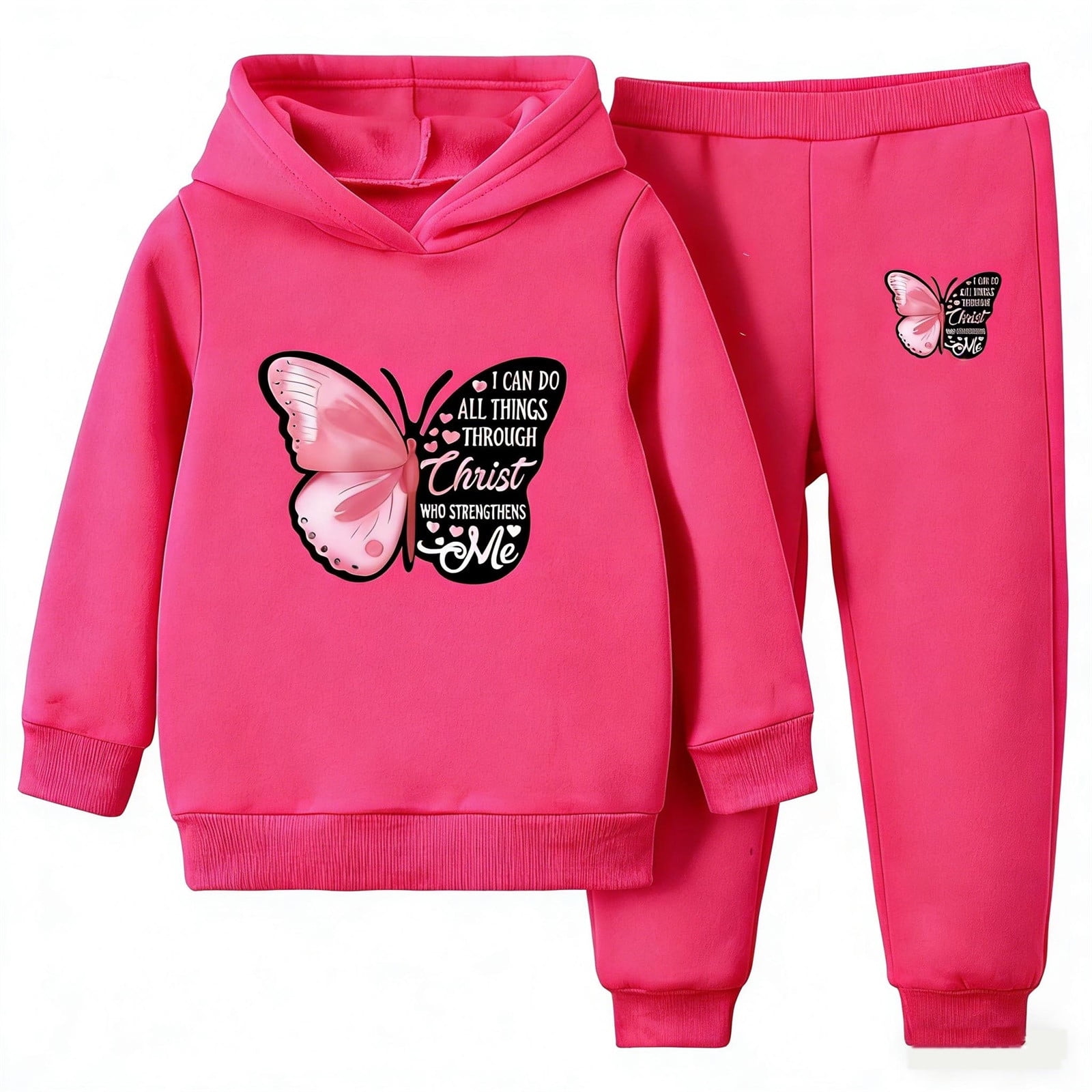 Girls Cartoon Hoodie Jogger Cute Print Lined Tracksuit Sweatsuits ...