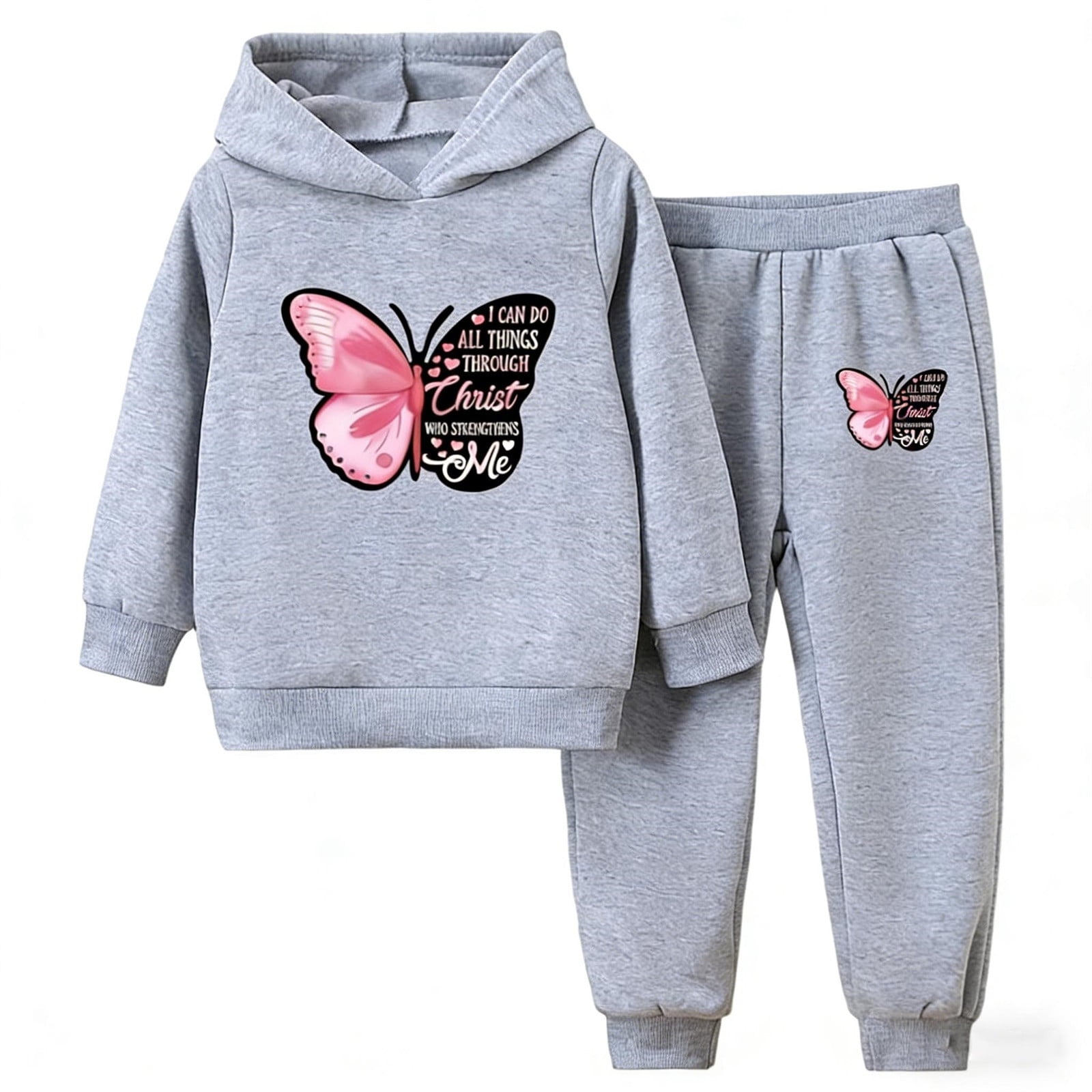 Girls Cartoon Hoodie Jogger Cute Print Lined Tracksuit Sweatsuits ...