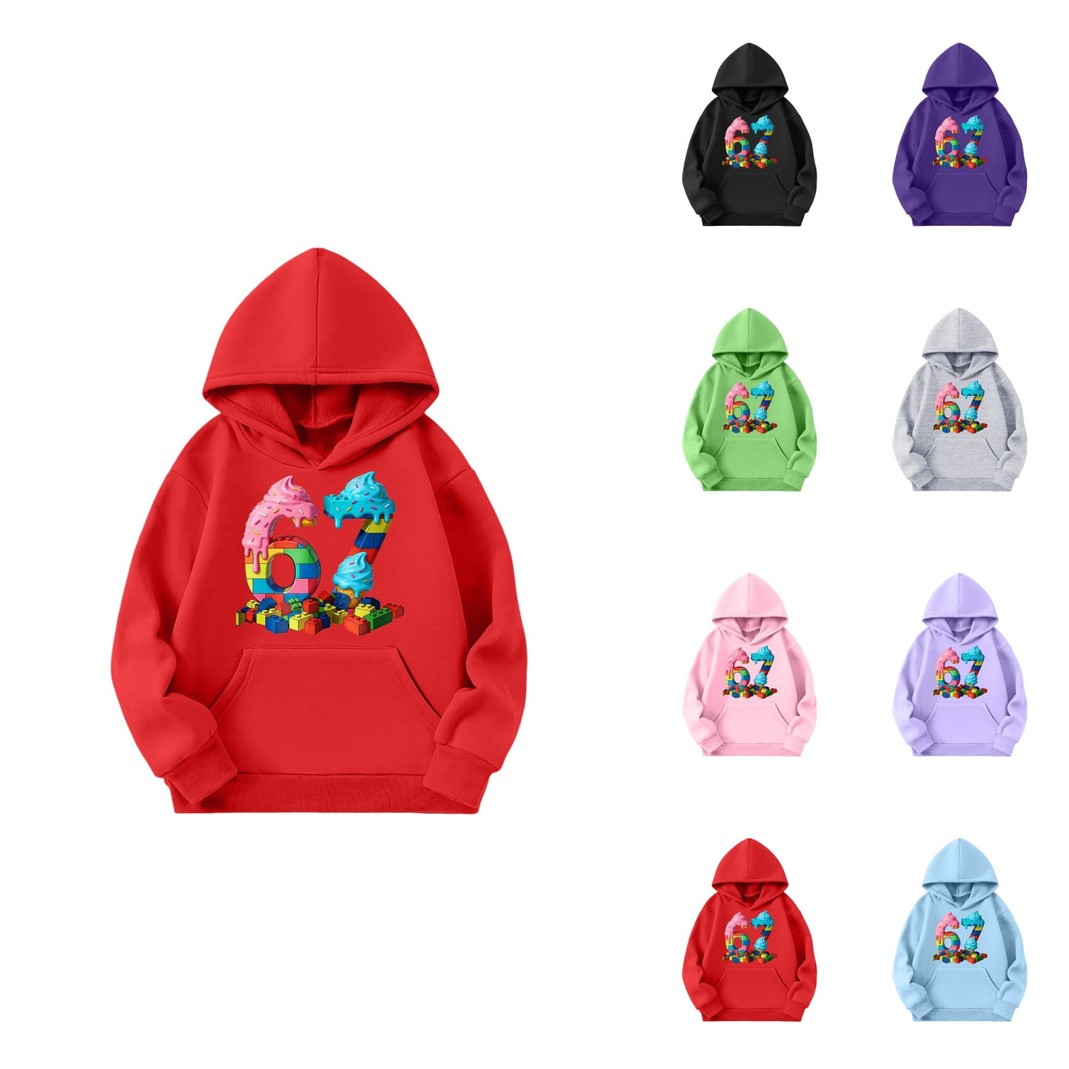 Girls Cartoon Ice Print Hooded Sweatshirt, Long Sleeve Pocket Pullover ...