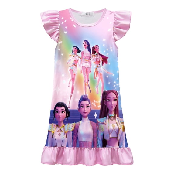 Girls Cartoon Pajamas KPOP Kids Nightgown with Princess Black Rose Pink ...