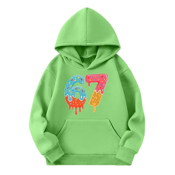 Girls Cartoon Print Hooded Sweatshirt Long Sleeve Pocket Pullover ...