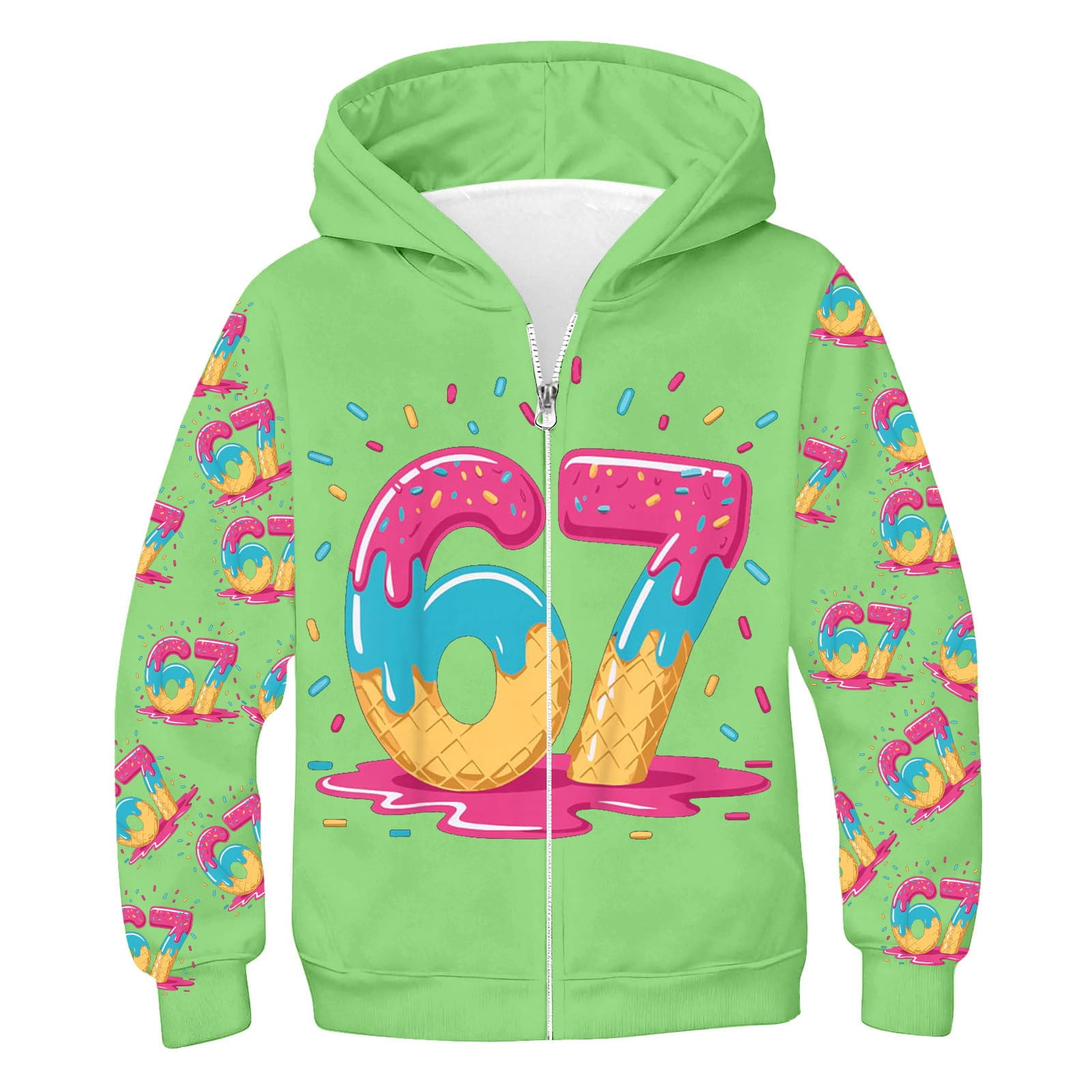 Girls Cartoon Print Hooded Zip Up Jacket Long Sleeve Athletic Outerwear ...