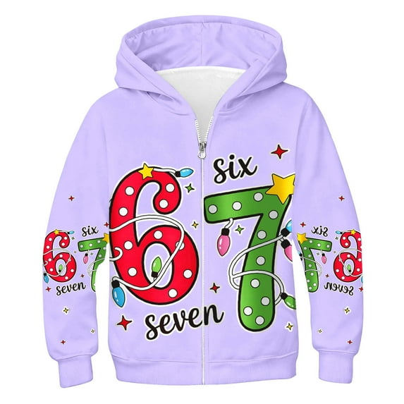 Girls Cartoon Print Hooded Zip Up Jacket Long Sleeve Athletic Outerwear ...