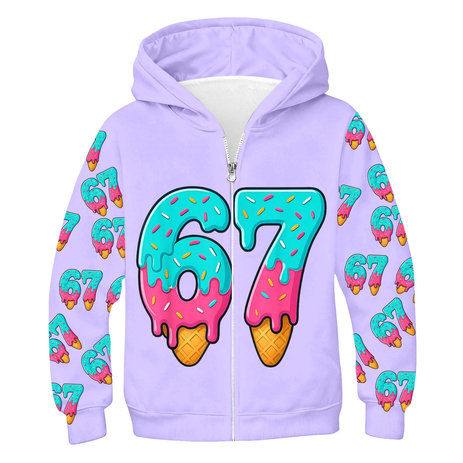 Girls Cartoon Print Hooded Zip Up Jacket Long Sleeve Athletic Outerwear ...