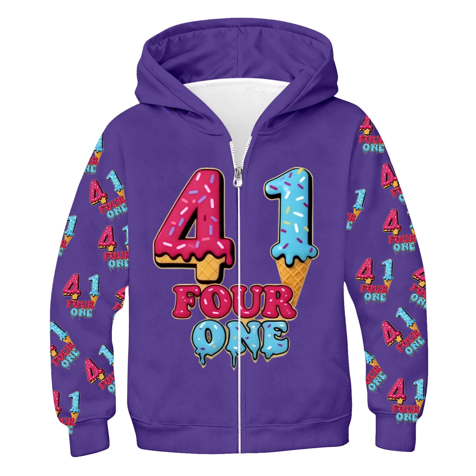 Girls Cartoon Print Hooded Zip Up Jacket Long Sleeve Athletic Outerwear ...