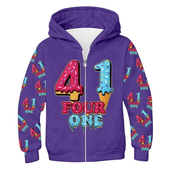 Girls Cartoon Print Hooded Zip Up Jacket Long Sleeve Athletic Outerwear ...