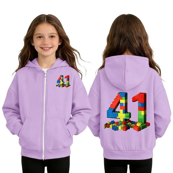 Girls Cartoon Print Hooded Zip Up Jacket Long Sleeve Athletic Outerwear ...