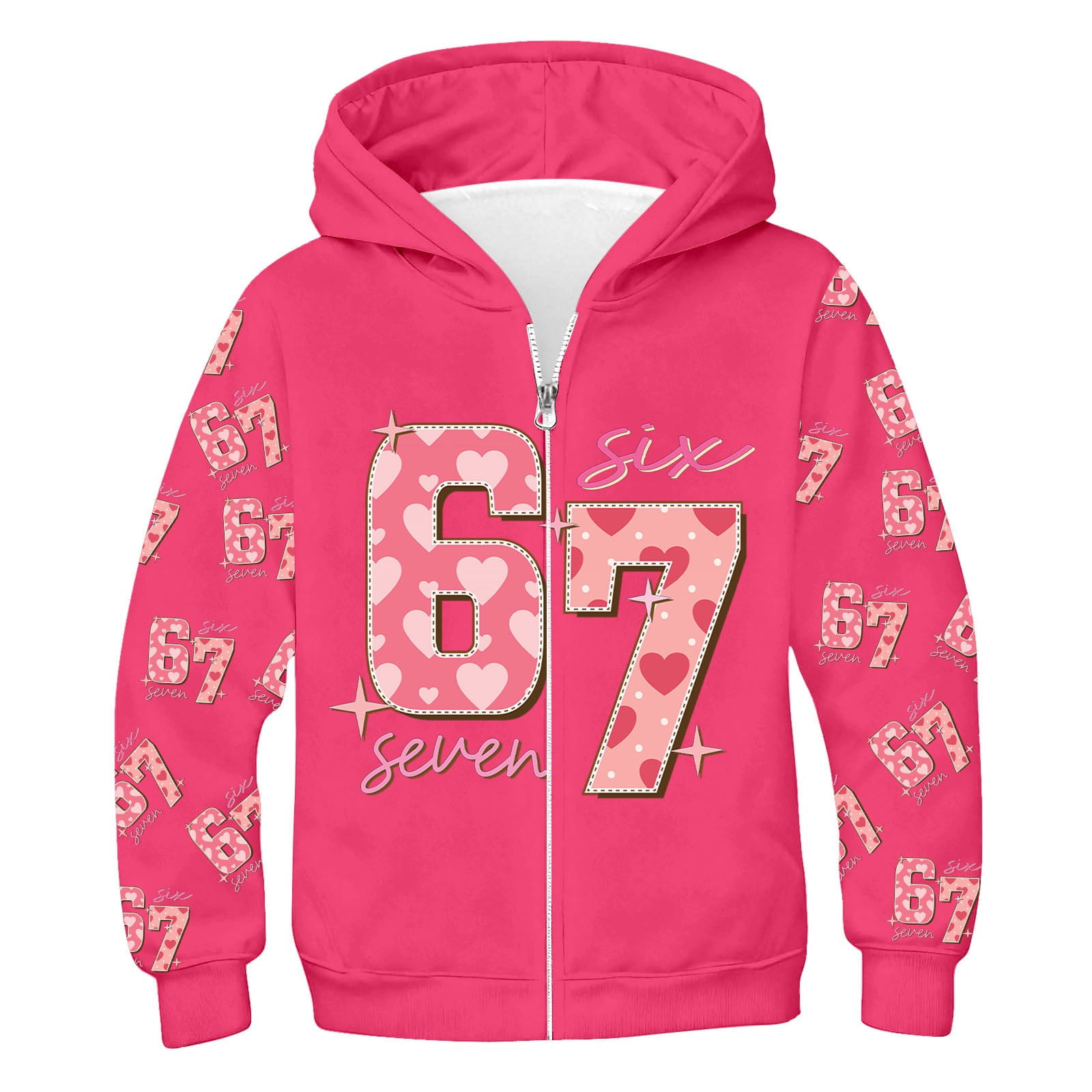 Girls Cartoon Print Hooded Zip Up Jacket Long Sleeve Outerwear Kids ...