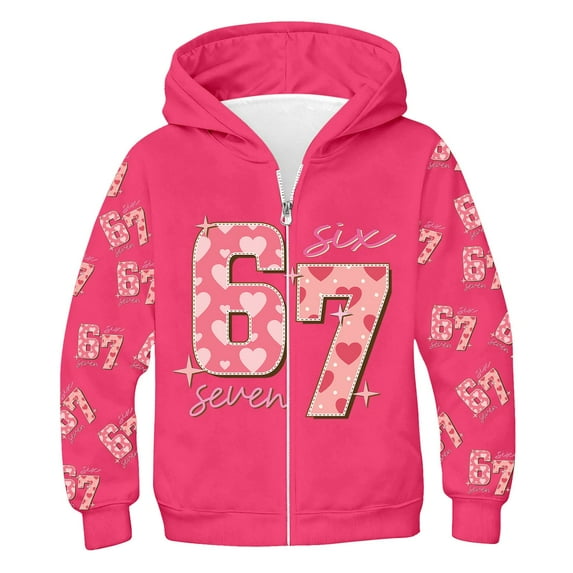 Girls Cartoon Print Hooded Zip Up Jacket Long Sleeve Outerwear Kids ...