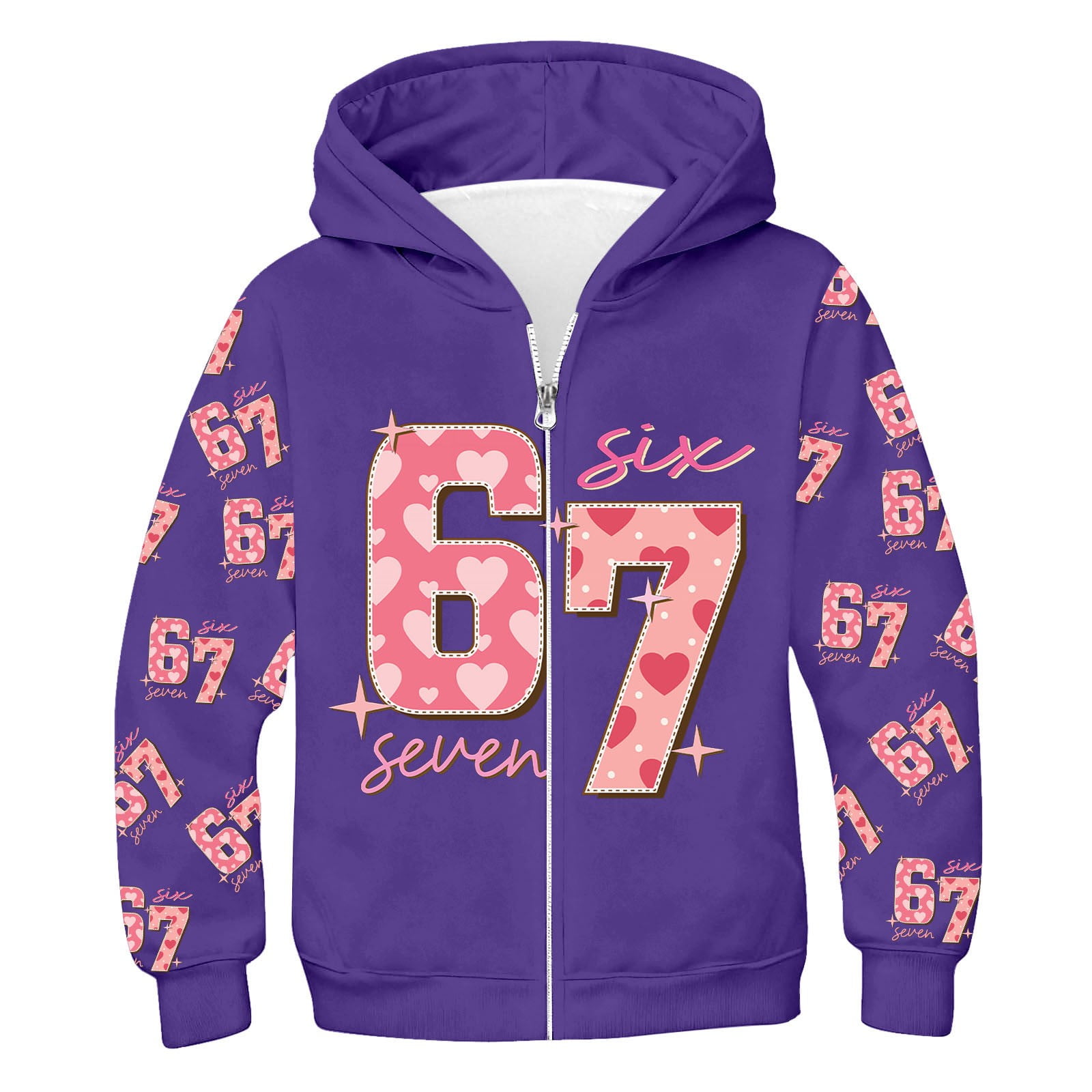 Girls Cartoon Print Hooded Zip Up Jacket Long Sleeve Outerwear Kids ...