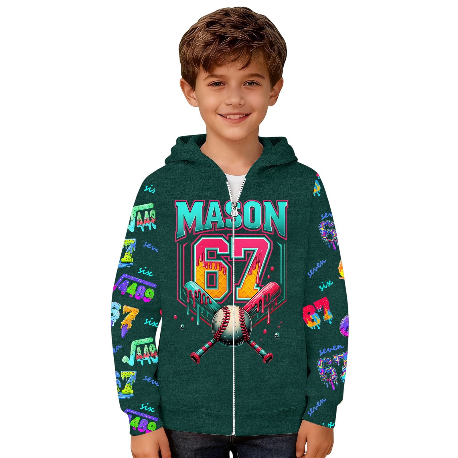 Girls Cartoon Print Hooded Zipper Jacket Long Sleeve Athletic Outerwear ...