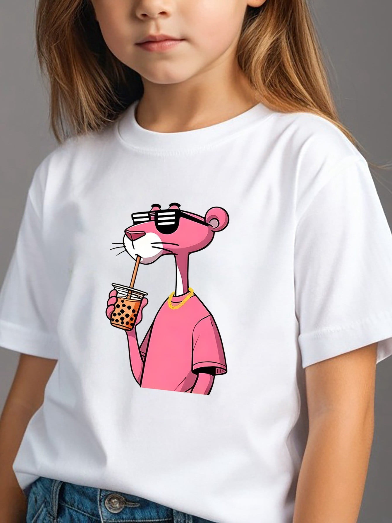 Girls' Cartoon Print T-Shirt - 95% Cotton Crew Neck Short Sleeve Casual ...