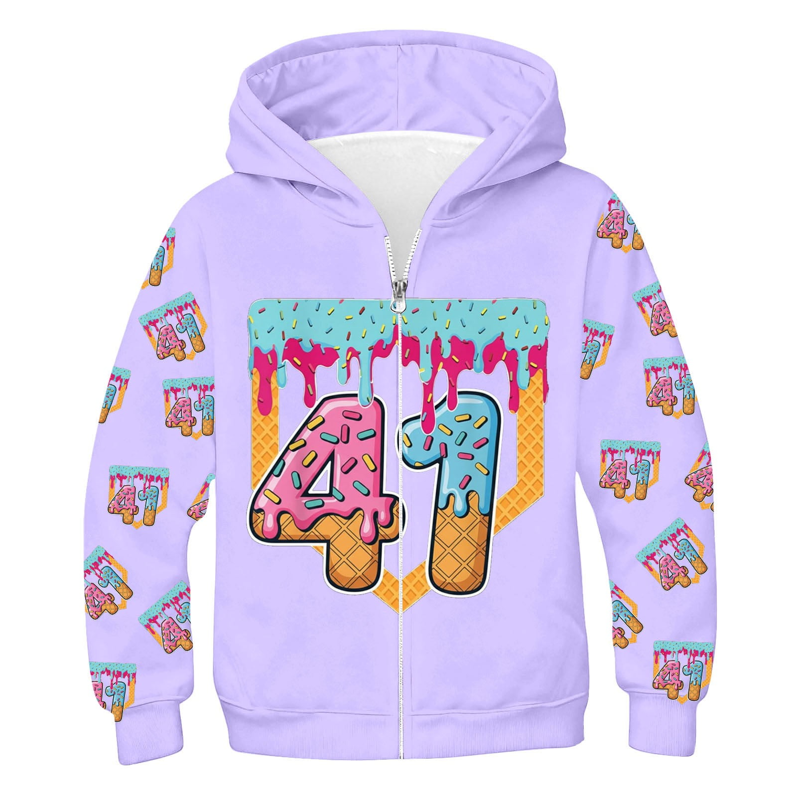 Girls Cartoon Print Zip Up Hooded Jacket Long Sleeve Outerwear Animated ...