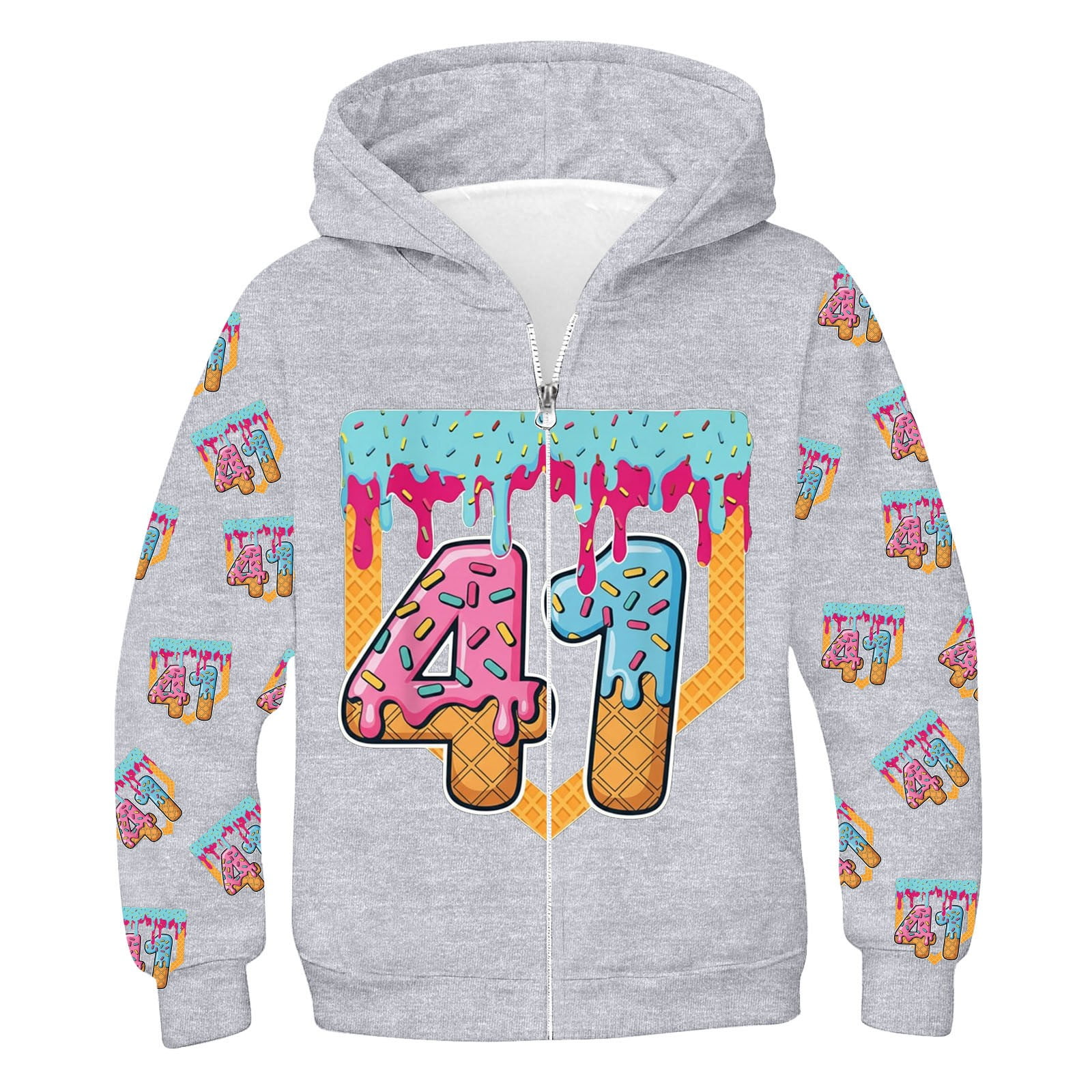 Girls Cartoon Print Zip Up Hooded Jacket Long Sleeve Outerwear Animated ...