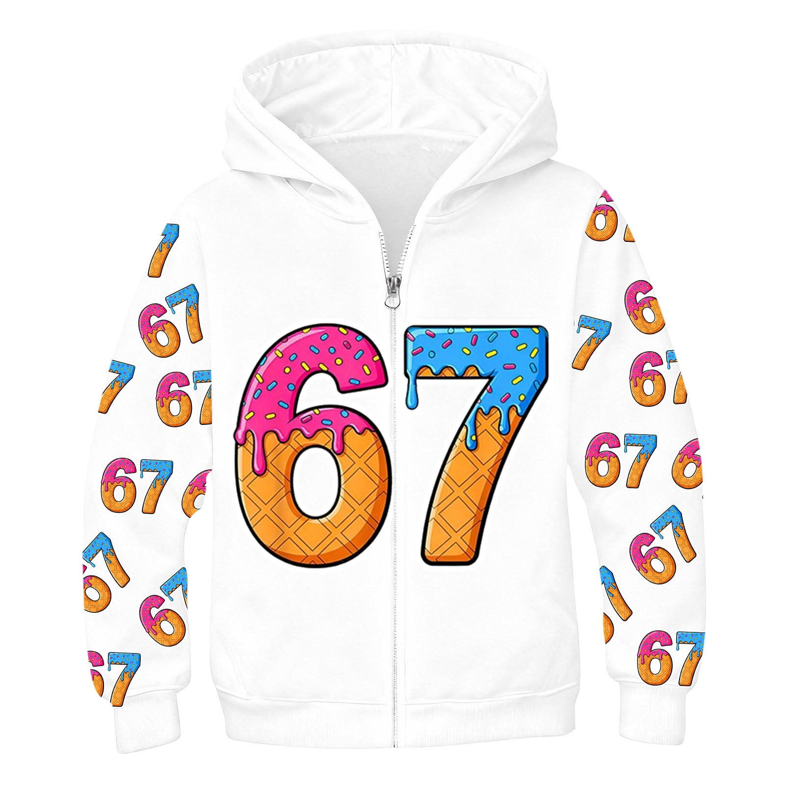 Girls Cartoon Print Zip Up Hooded Jacket Long Sleeve Outerwear Casual ...