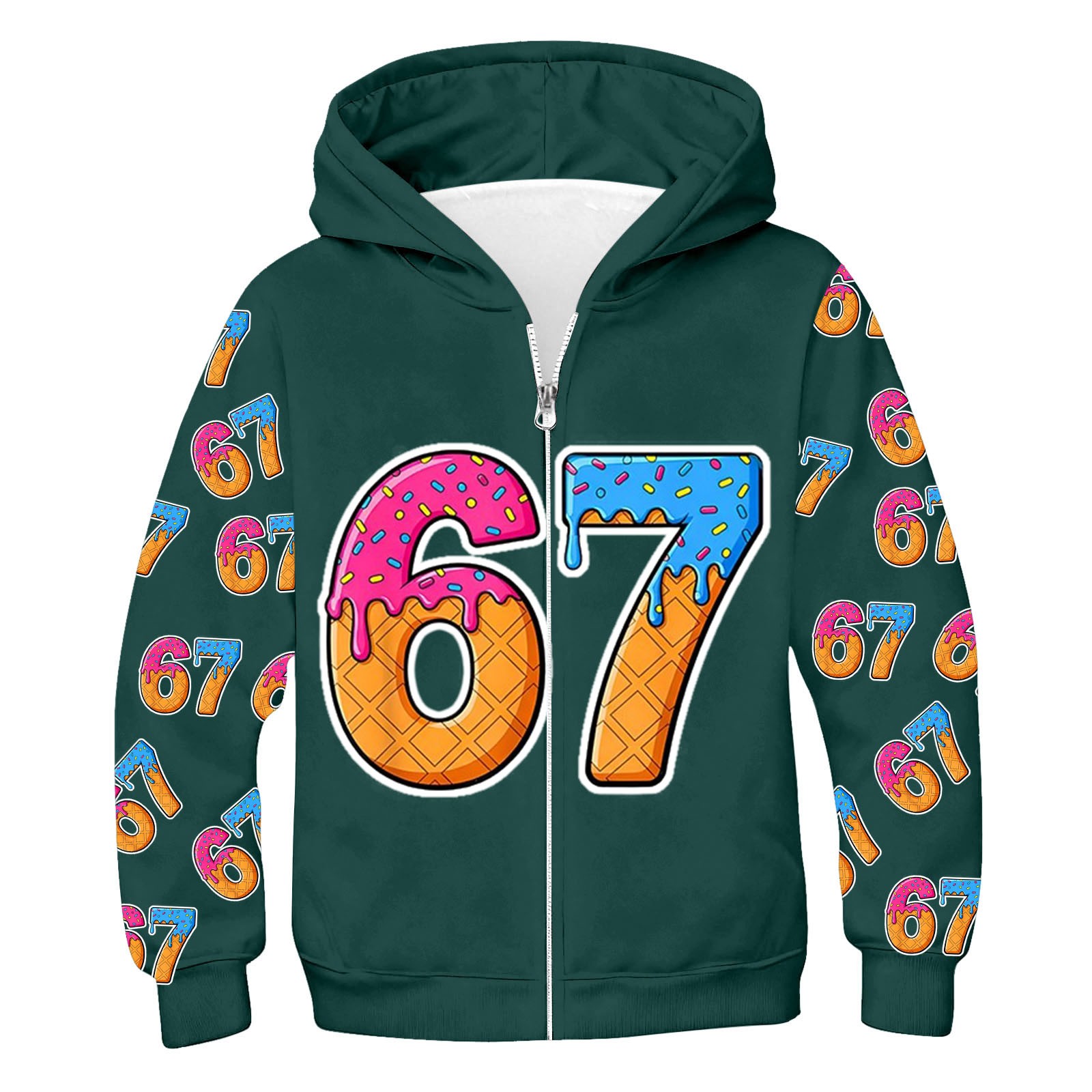 Girls Cartoon Print Zip Up Hooded Jacket Long Sleeve Outerwear Casual ...