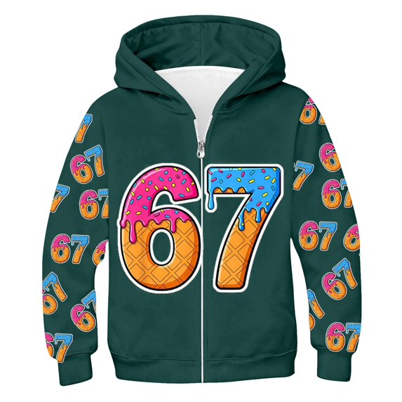 Girls Cartoon Print Zip Up Hooded Jacket Long Sleeve Outerwear Casual ...