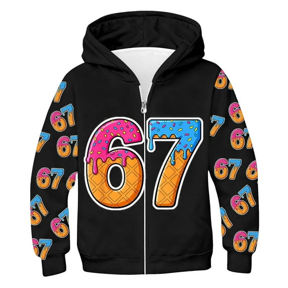 Girls Cartoon Print Zip Up Hooded Jacket Long Sleeve Outerwear Casual ...