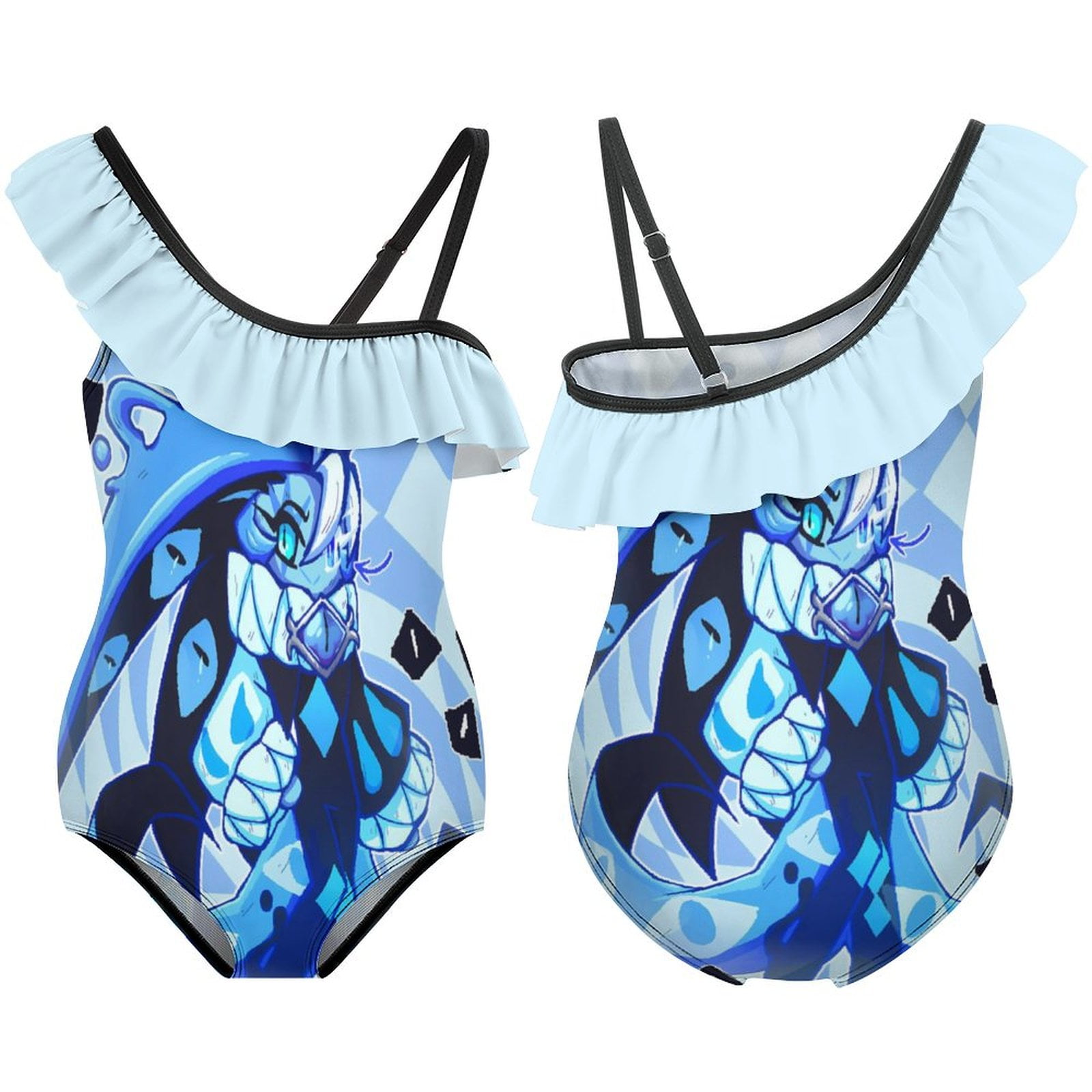 Girls Cartoon Shadow Milk Cookie One Piece Swimsuits Cute Ruffle ...