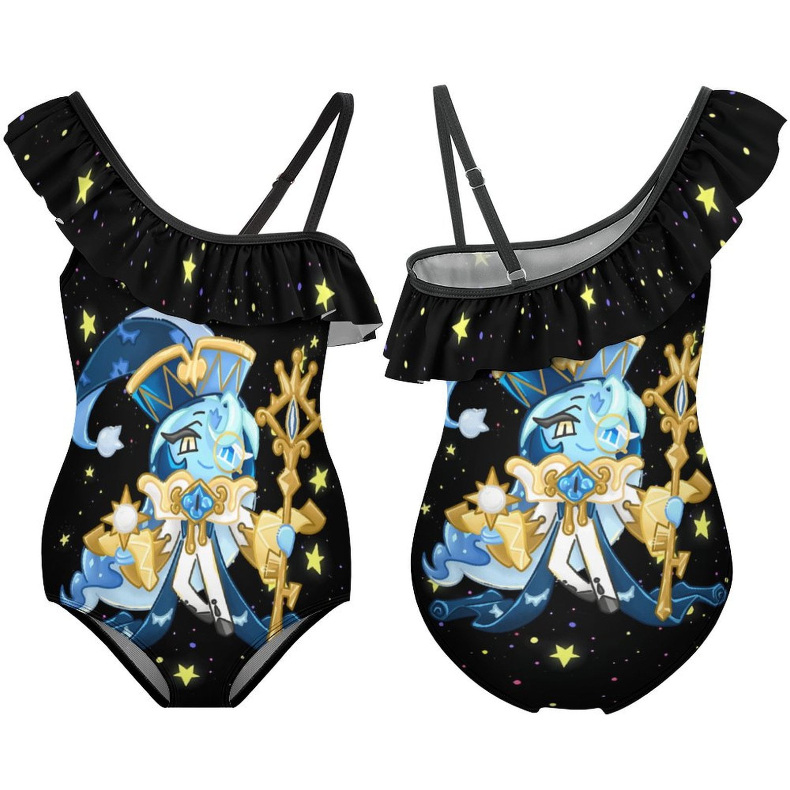 Girls Cartoon Shadow Milk Cookie One Piece Swimsuits Cute Ruffle ...