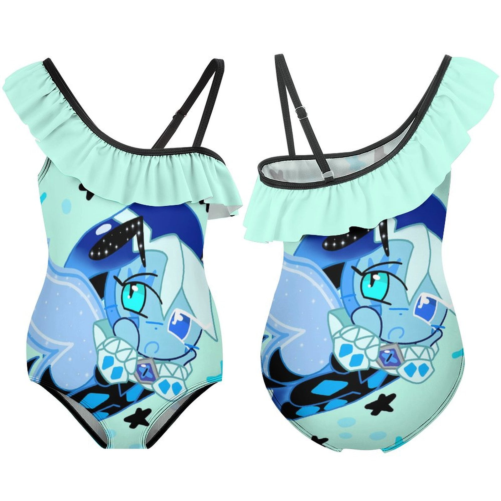 Girls Cartoon Shadow Milk Cookie One Piece Swimsuits Cute Ruffle ...