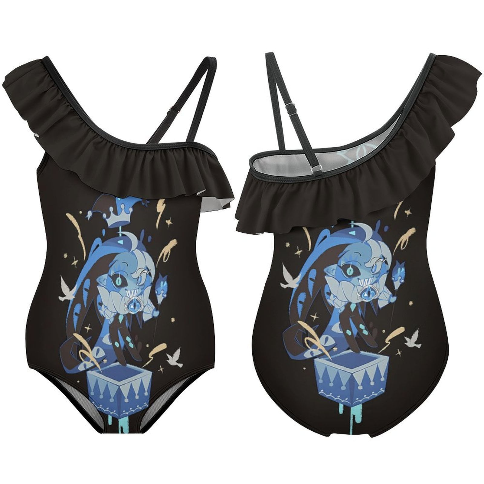 Girls Cartoon Shadow Milk Cookie One Piece Swimsuits Cute Ruffle ...