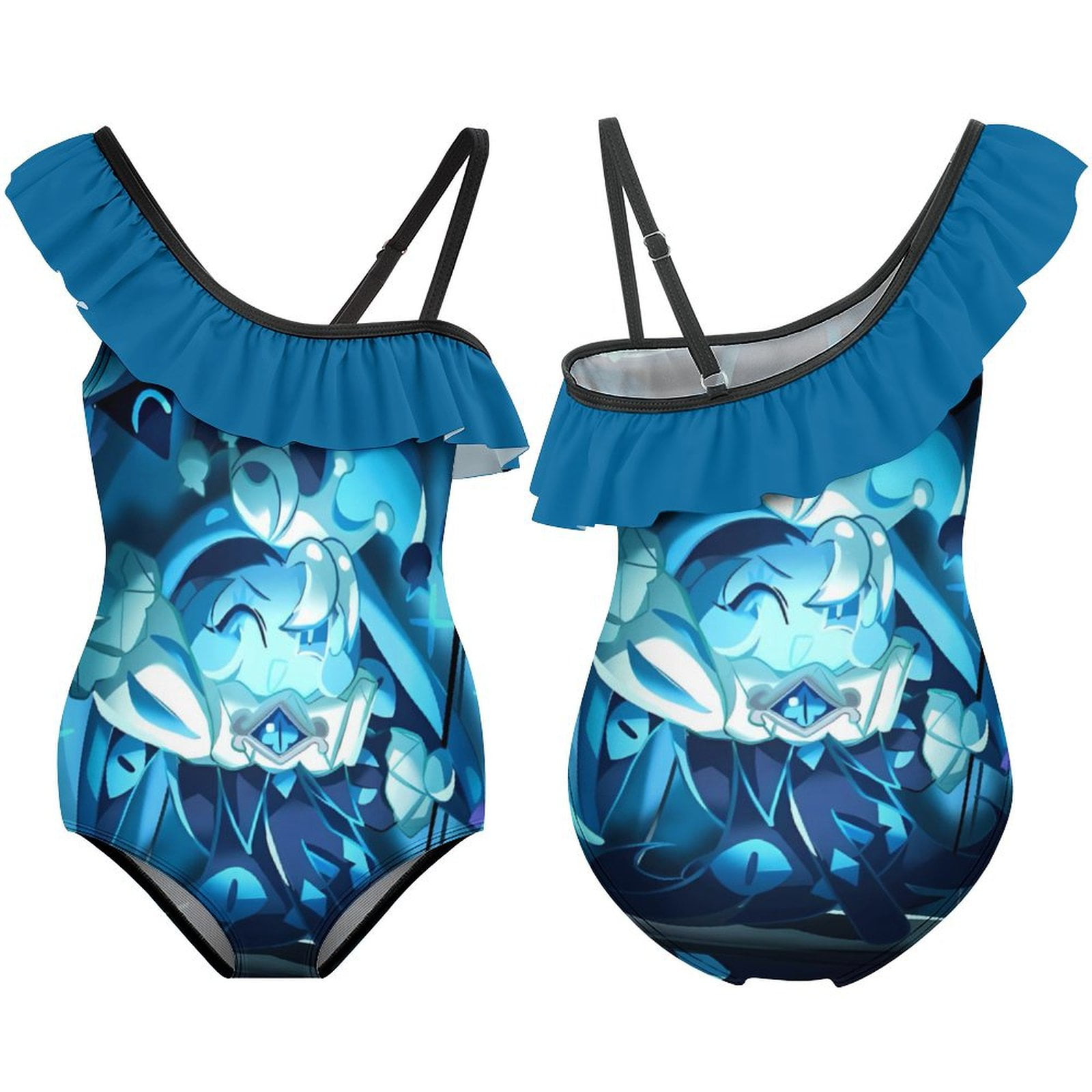 Girls Cartoon Shadow Milk Cookie One Piece Swimsuits Cute Ruffle ...