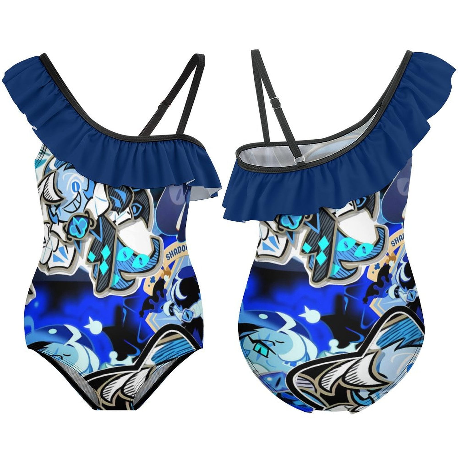 Girls Cartoon Shadow Milk Cookie One Piece Swimsuits Cute Ruffle ...