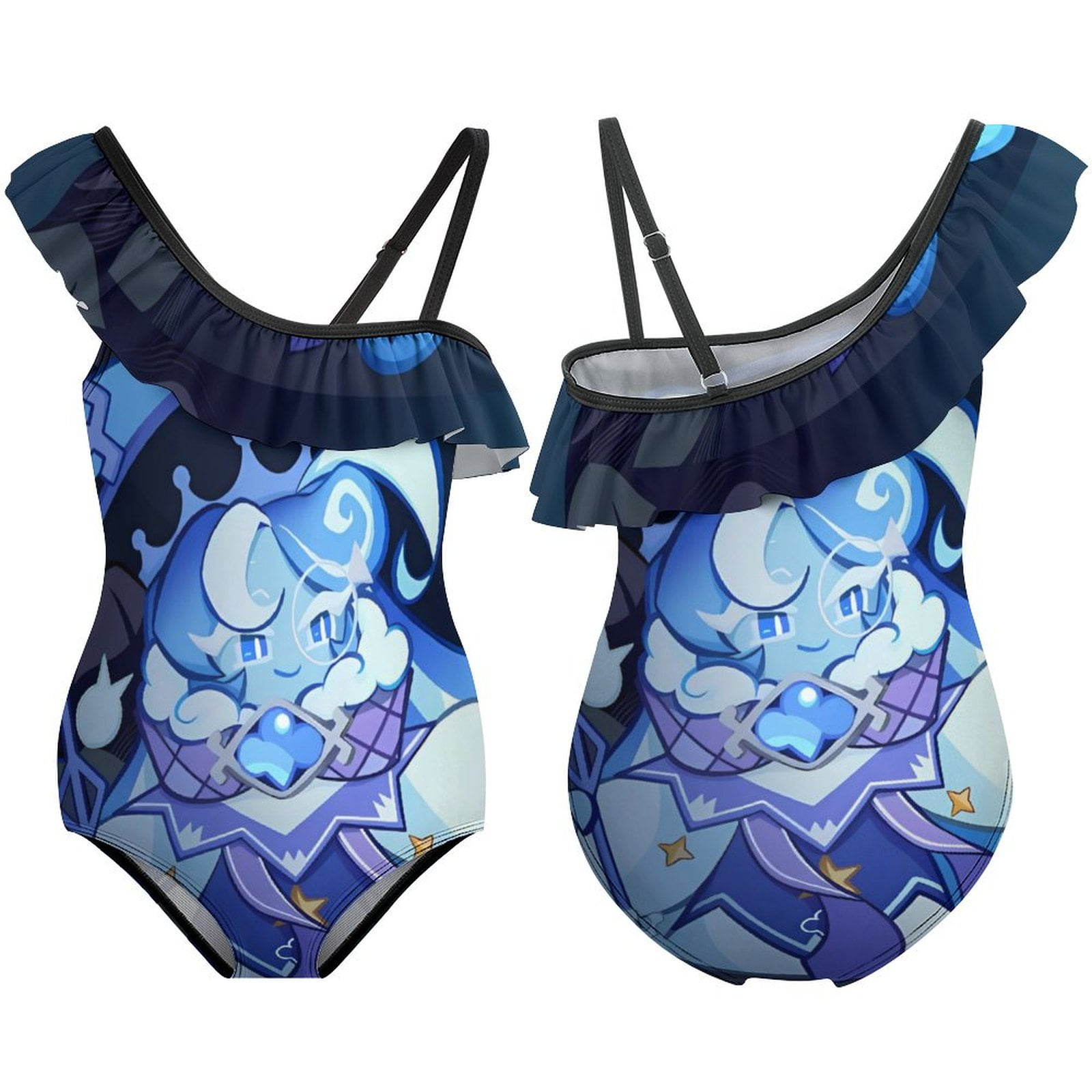 Girls Cartoon Shadow Milk Cookie One Piece Swimsuits Cute Ruffle ...
