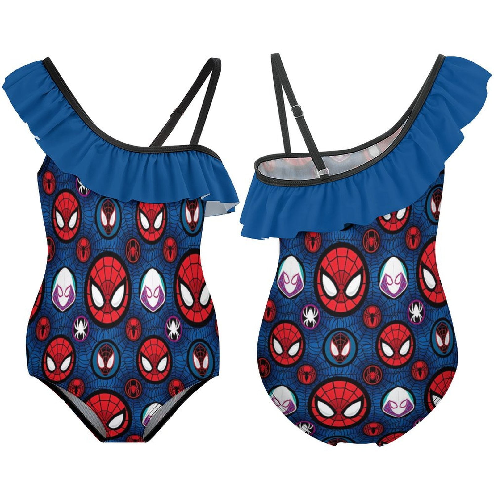 Girls Cartoon Spider Cool man One Piece Swimsuits Cute Ruffle Bathing ...